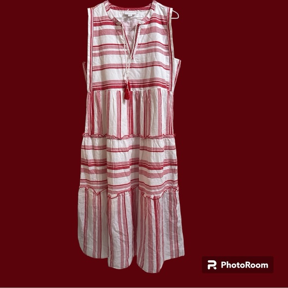 Charter Club | Dresses | Red White Striped Smock Boho Maxi Flare Dress ...